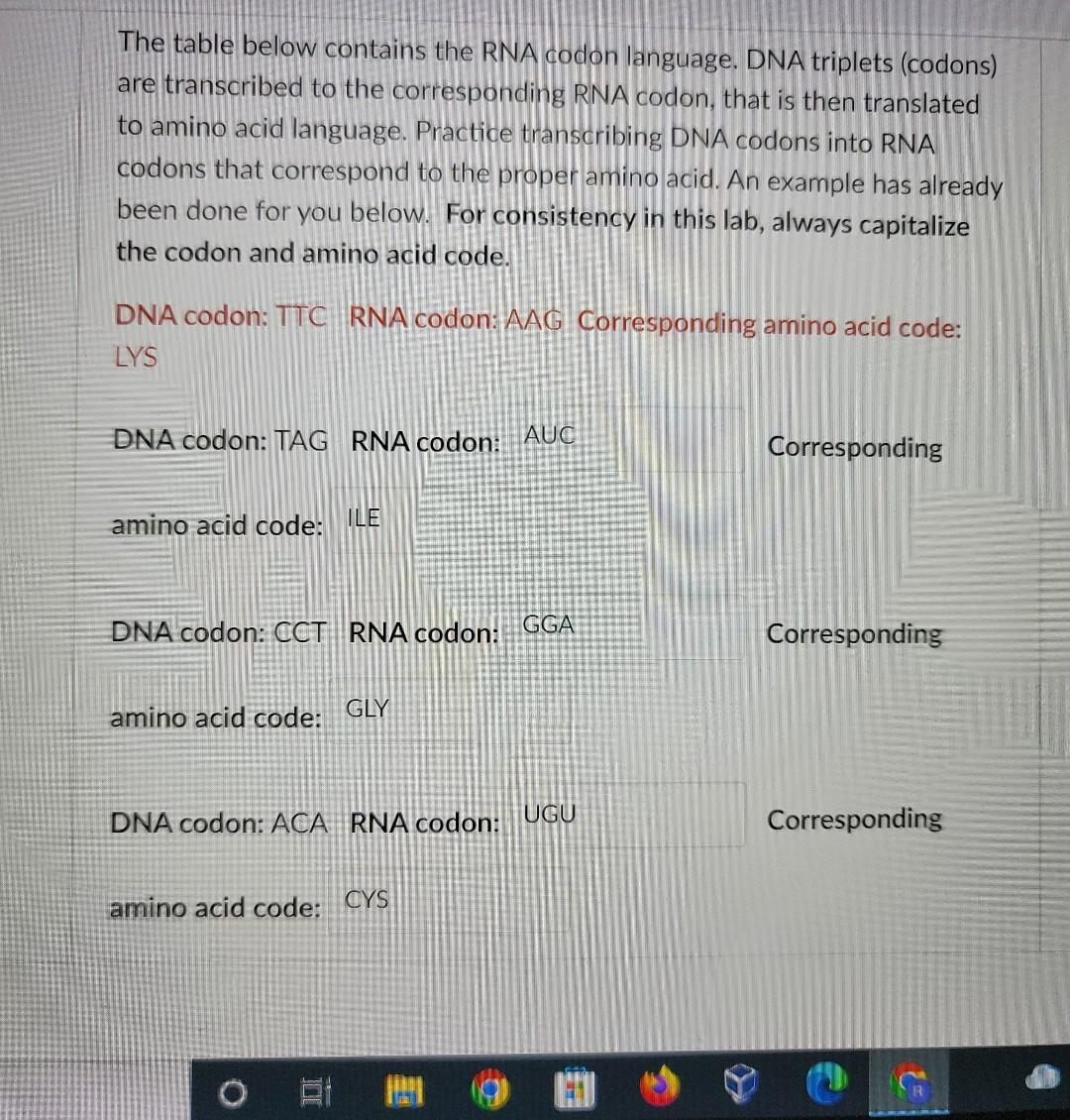 Solved The table below contains the RNA codon language. DNA | Chegg.com