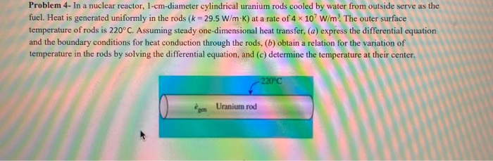 Solved Problem 4- In a nuclear reactor, 1-cm-diameter | Chegg.com