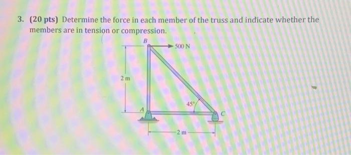 Solved 3. (20pts) Determine the force in each member of the | Chegg.com Solved 3. (20pts) Determine the force in each member of the | Chegg.com