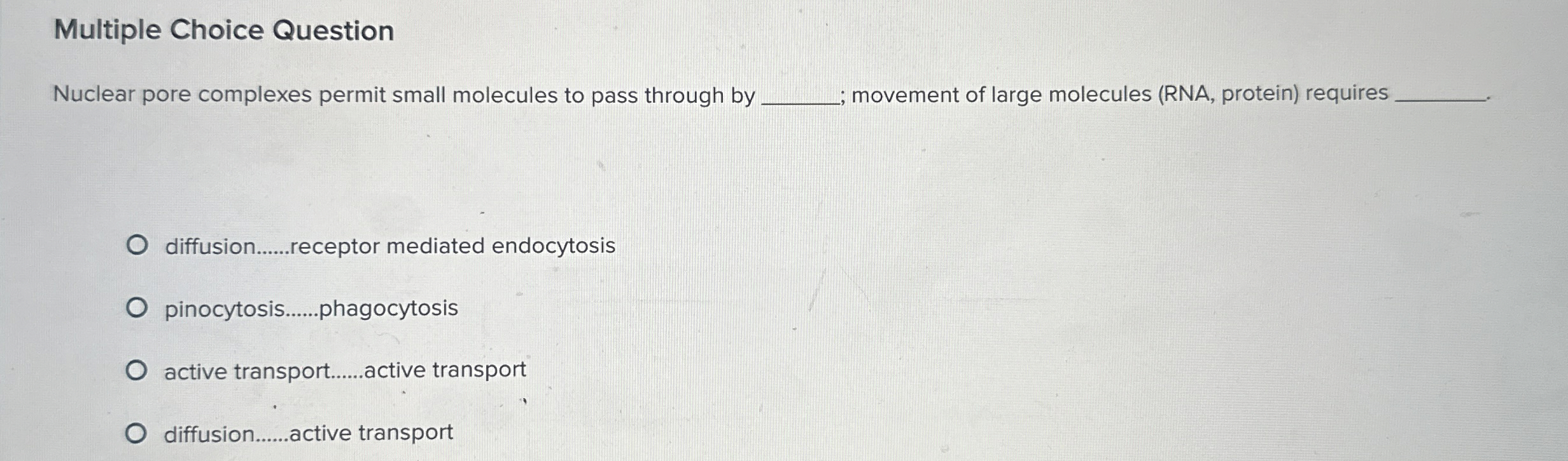 Solved Multiple Choice QuestionNuclear pore complexes permit | Chegg.com