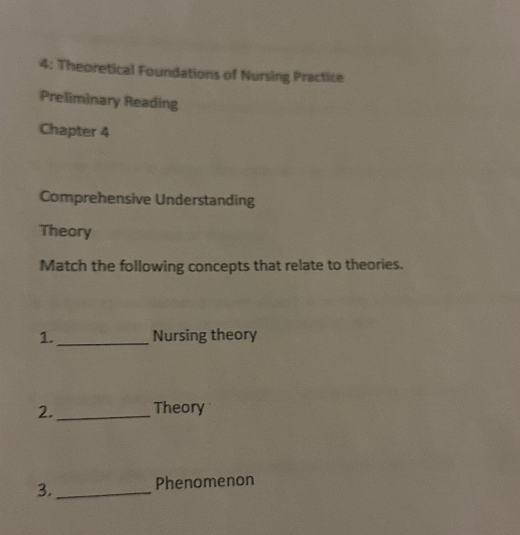 Solved 4: Theoretical Foundations of Nursirg | Chegg.com