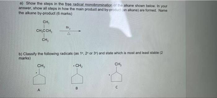 Solved a) Show the steps in the free radical monobromination | Chegg.com