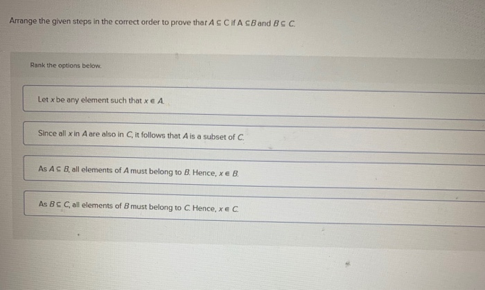 Solved Arrange the given steps in the correct order to prove | Chegg.com