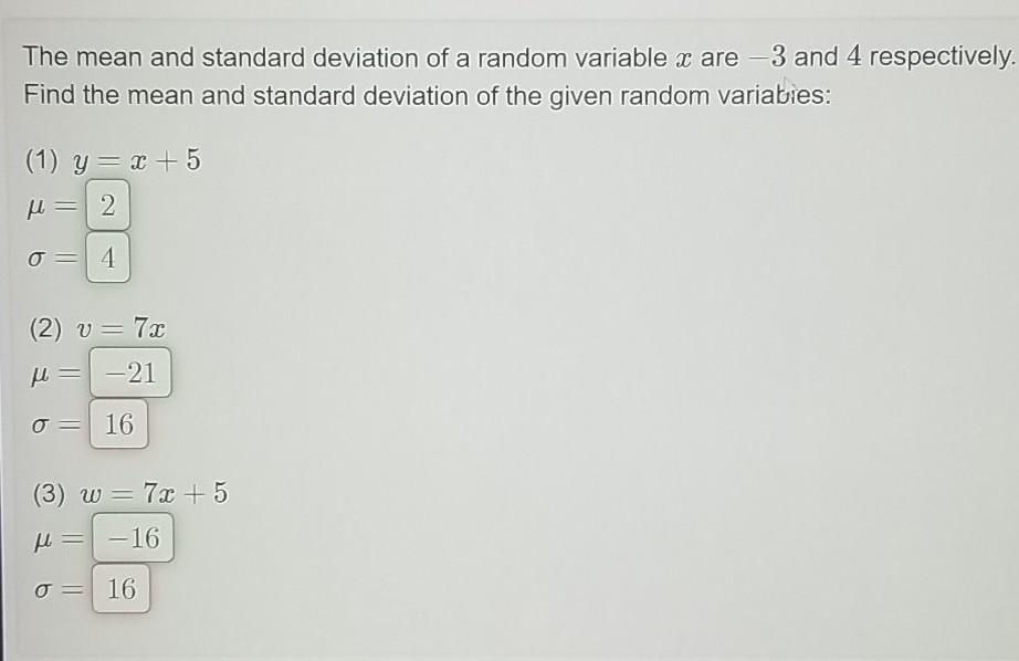 Solved The Mean And Standard Deviation Of A Random Variable