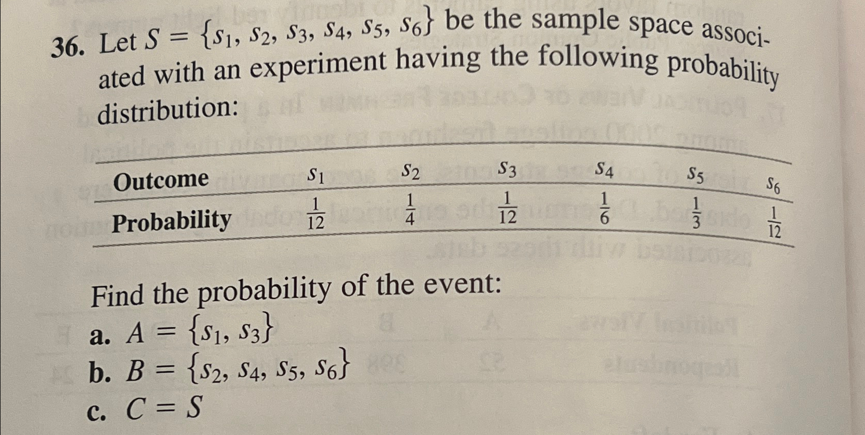 Solved Let S={s1,s2,s3,s4,s5,s6} ﻿be the sample space | Chegg.com