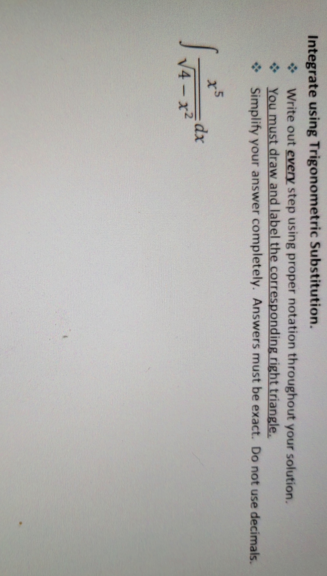 Solved Integrate using Trigonometric Substitution.Write out | Chegg.com