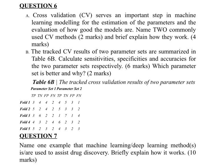 Solved QUESTION 6 A. Cross validation (CV) serves an | Chegg.com