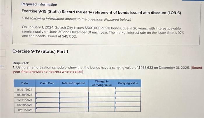 Solved Required information Exercise 9-19 (Static) Record | Chegg.com