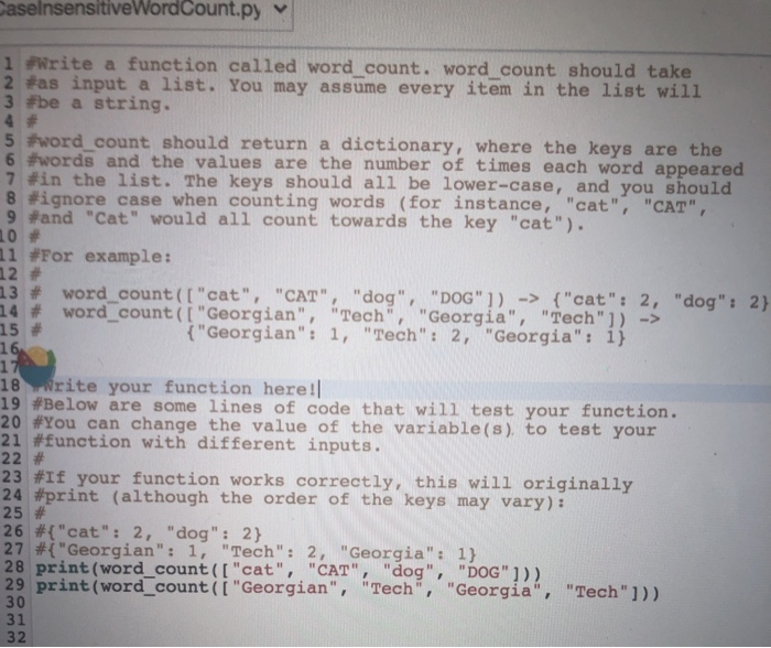 Solved CaselnsensitiveWordCount.py 1 Write a function called | Chegg.com