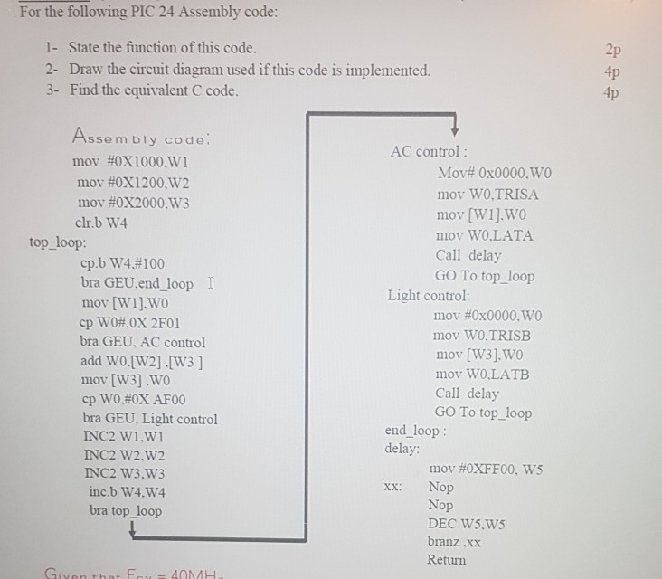 For the following PIC 24 Assembly code: 1- State the | Chegg.com