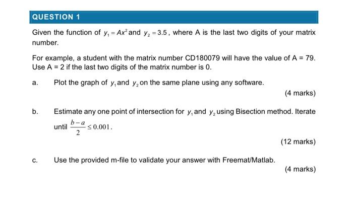 Solved Given the function of y1=Ax2 and y2=3.5, where A is | Chegg.com