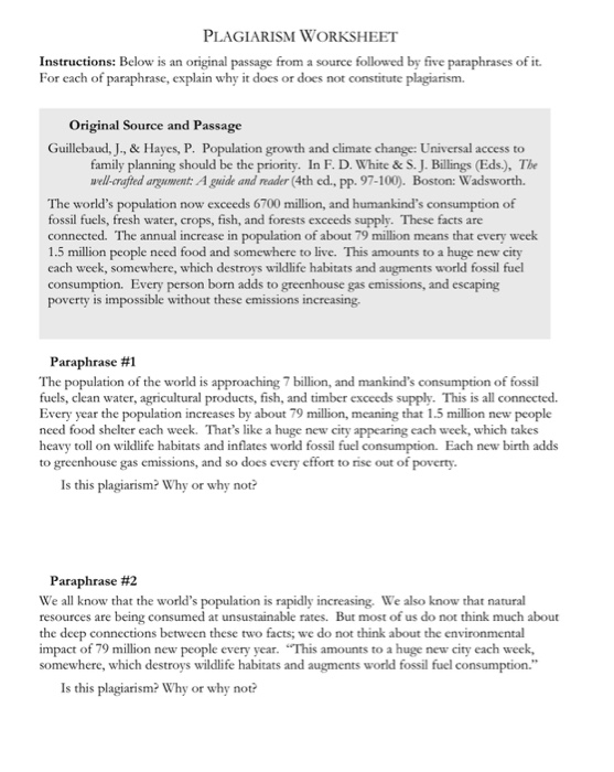 Solved PLAGIARISM WORKSHEET Instruction Below is online | Chegg.com
