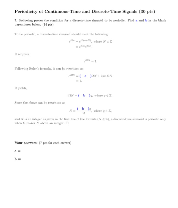 Solved pts) 8. Examine whether a discrete-time sinusoid tem | Chegg.com