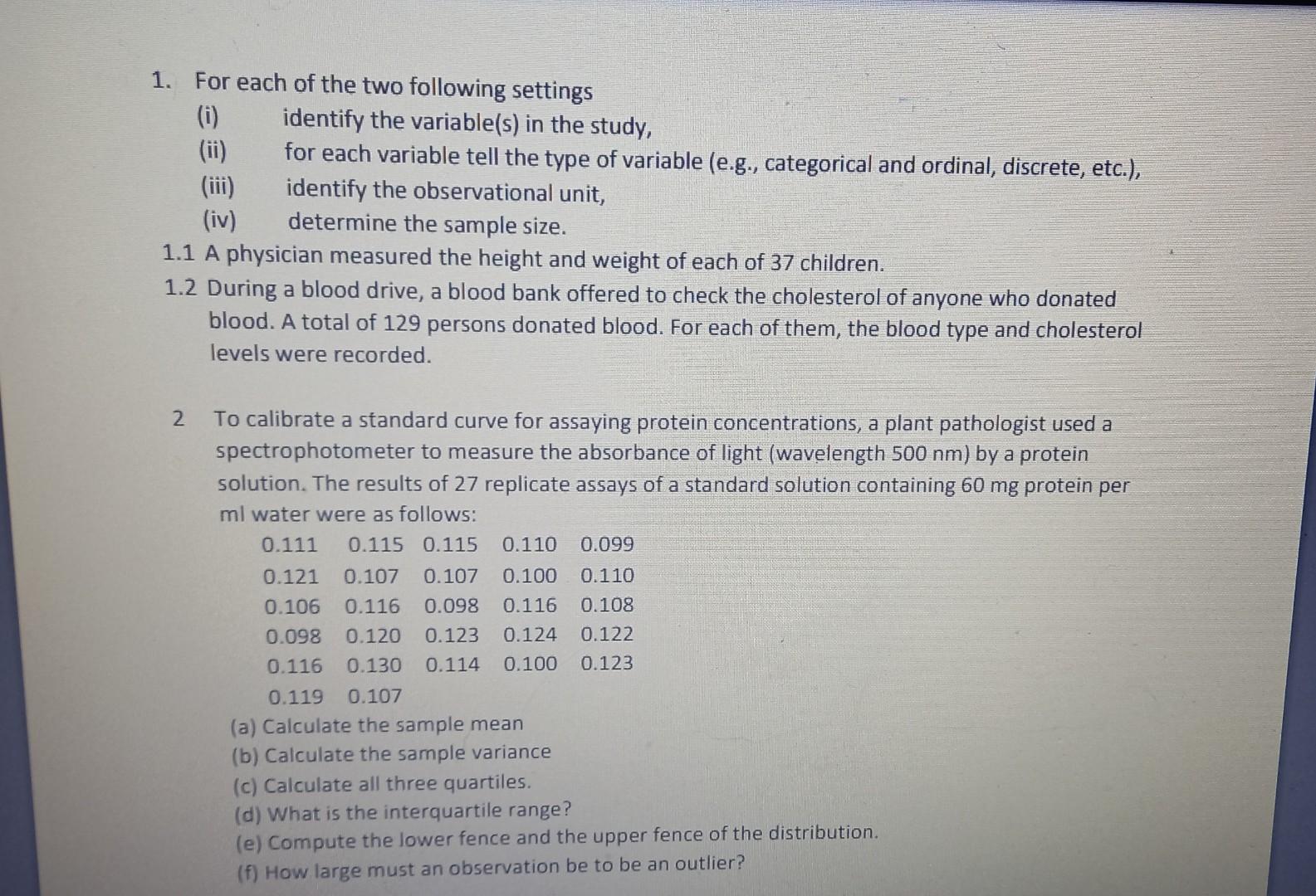 Solved 1. For each of the two following settings (i) | Chegg.com