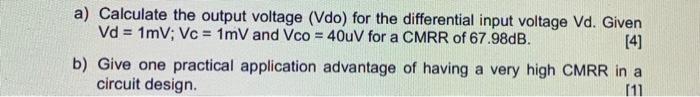 Solved a) Calculate the output voltage (Vdo) for the | Chegg.com