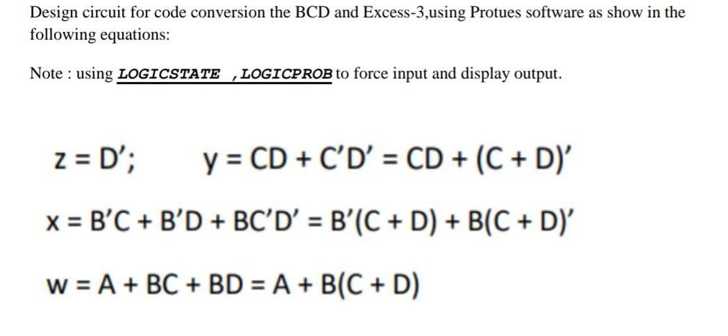 Solved Design circuit for code conversion the BCD and | Chegg.com