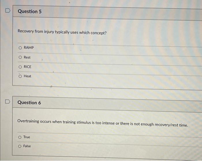 Solved D Question 5 Recovery from injury typically uses | Chegg.com