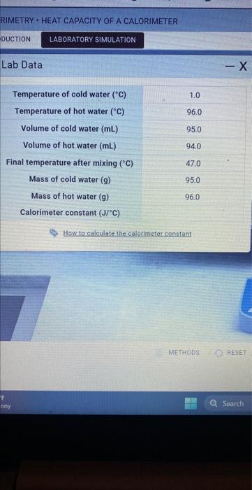 Solved RIMETRY • HEAT CAPACITY OF A CALORIMETER LABORATORY | Chegg.com