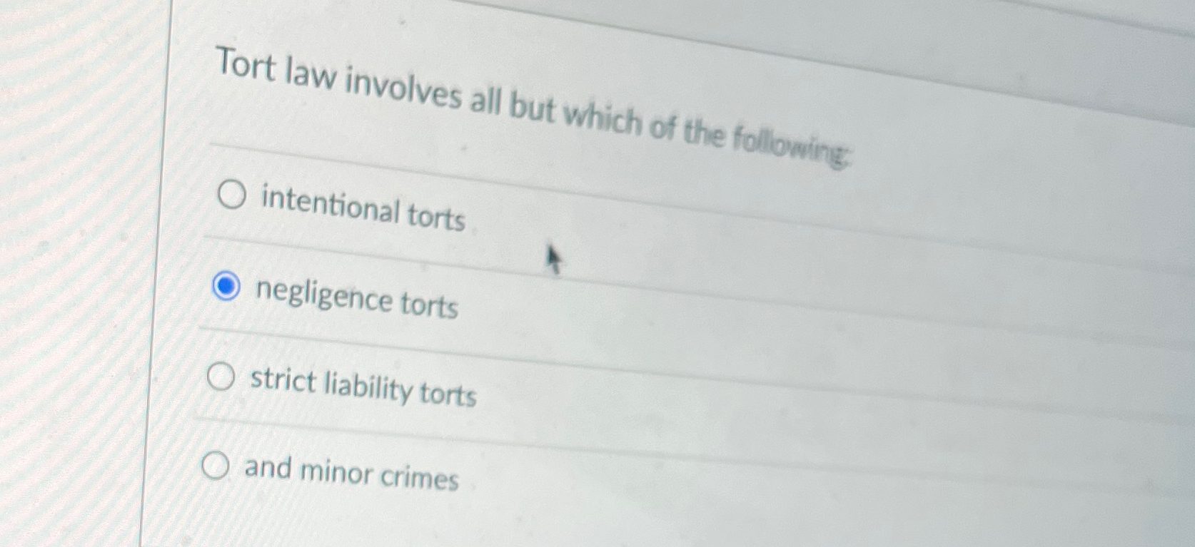 Solved Tort law involves all but which of the | Chegg.com