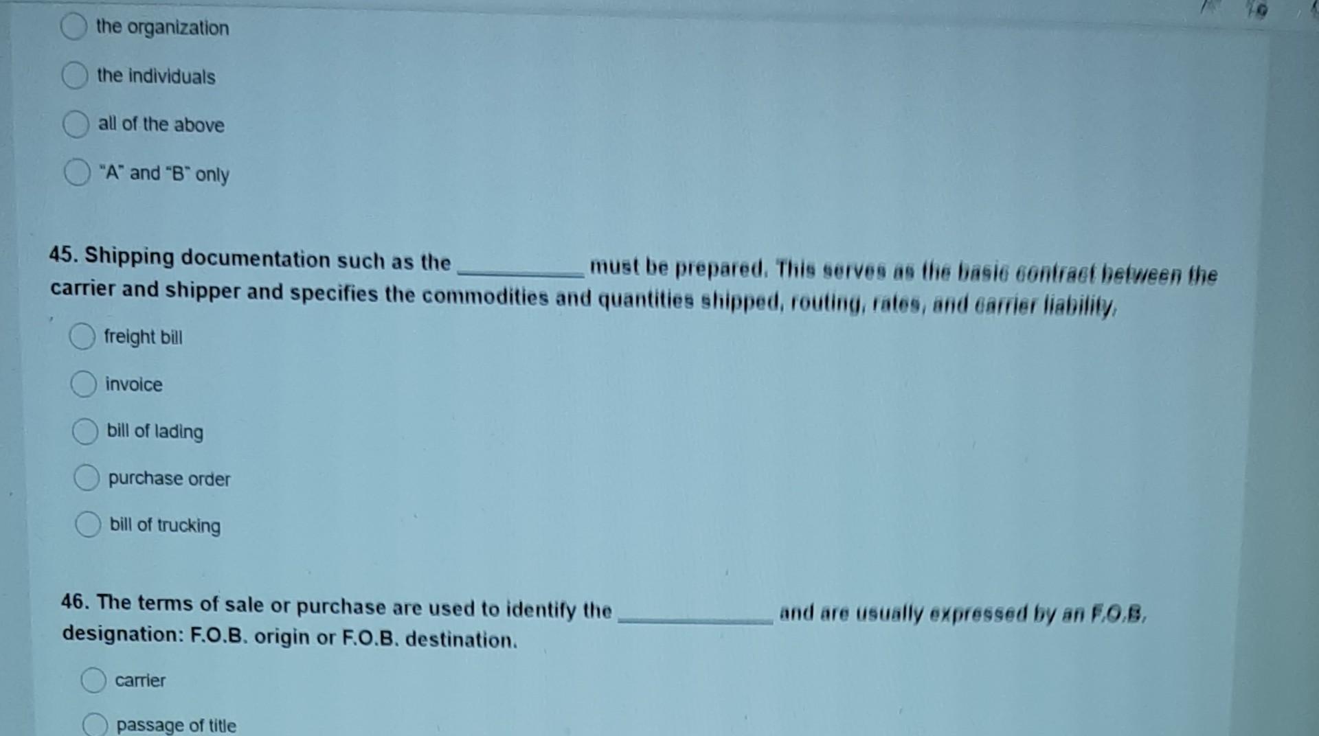 Solved the organization the individuals all of the above "A" | Chegg.com