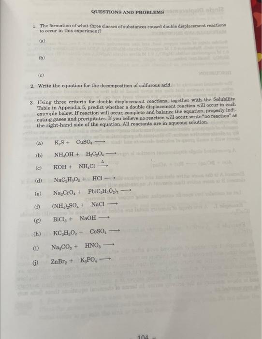 Solved 1. The formation of what three classed of substances | Chegg.com