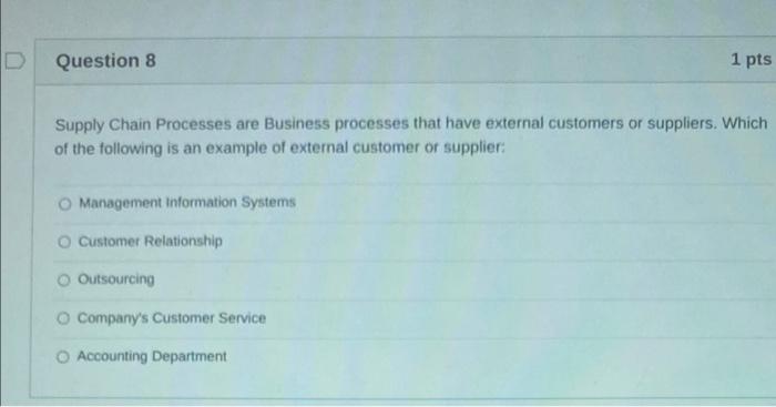 Solved D Question 8 1 pts Supply Chain Processes are | Chegg.com