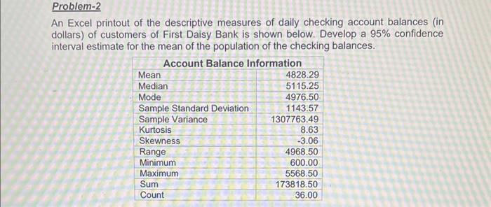 Solved An Excel printout of the descriptive measures of | Chegg.com
