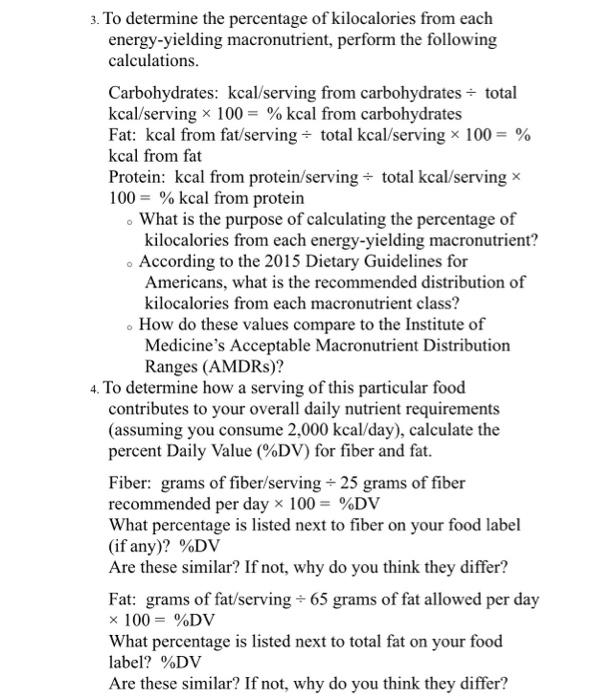 Solved Diet Analysis Part 1 Answer all questions. Show work | Chegg.com