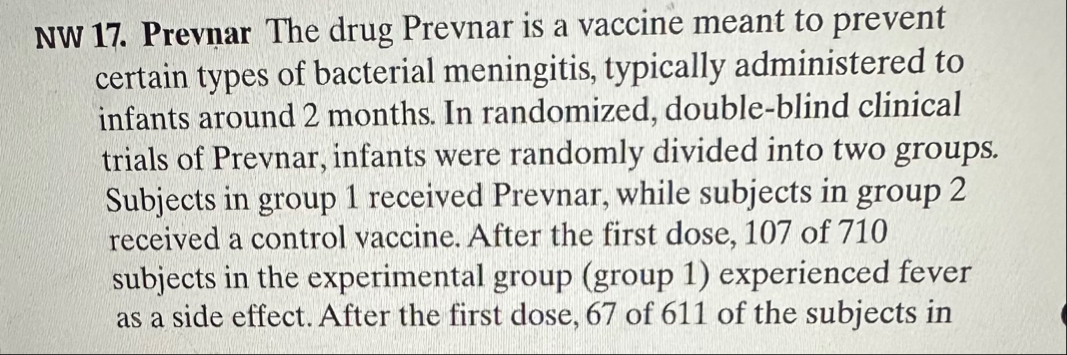 Solved NW 17. ﻿Prevnar The drug Prevnar is a vaccine meant | Chegg.com