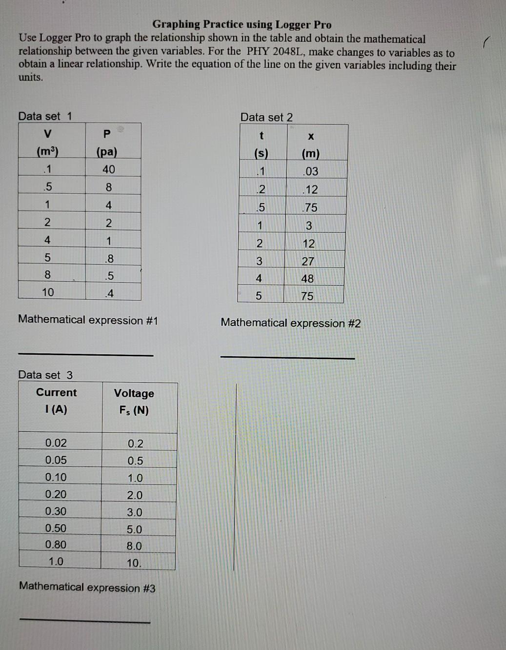 Solved Graphing Practice using Logger Pro Use Logger Pro to | Chegg.com