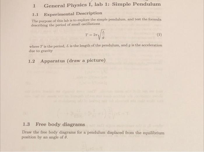 Solved 1 General Physics I, lab 1: Simple Pendulum 1.1 | Chegg.com