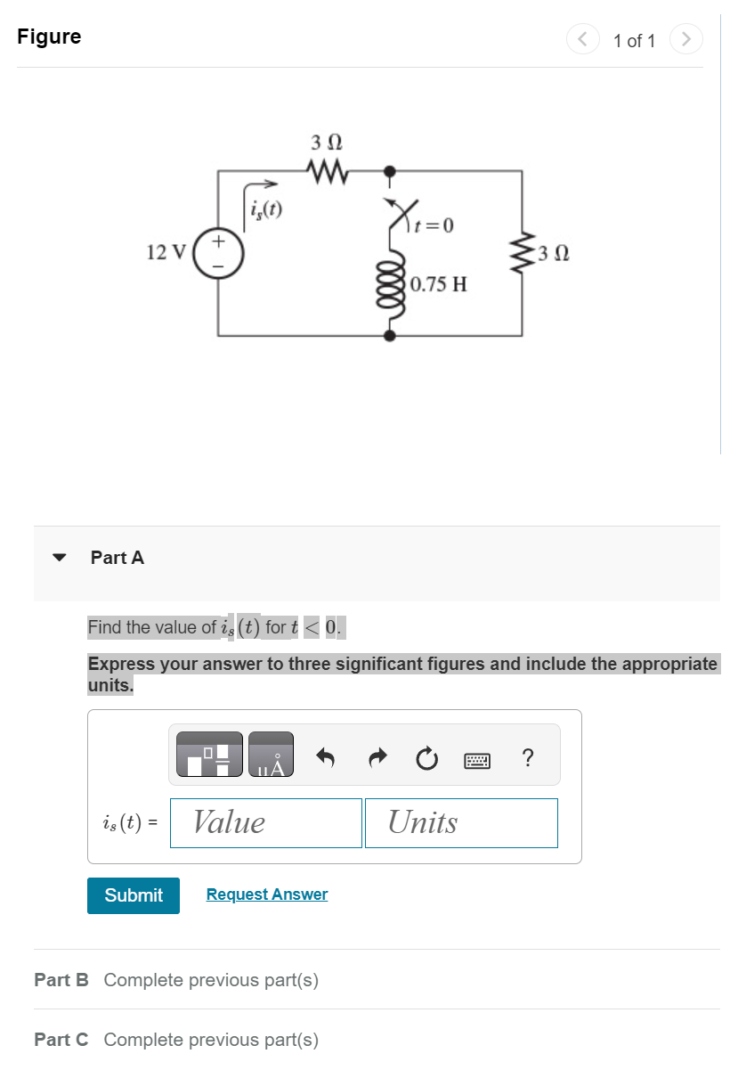 Solved FigurePart AFind the value of is(t) ﻿for t