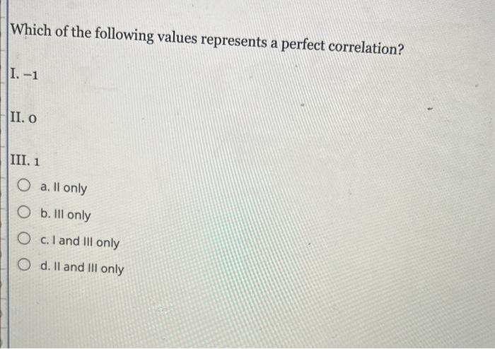 Solved Which of the following values represents a perfect | Chegg.com