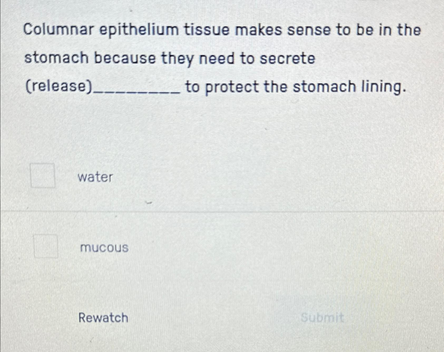 Solved Columnar epithelium tissue makes sense to be in the | Chegg.com