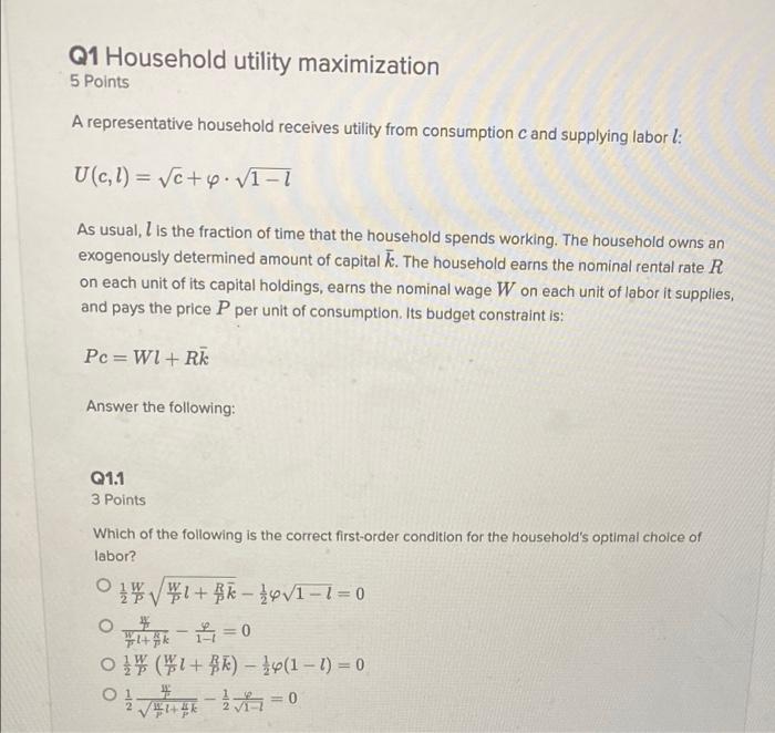 Solved Q1 Household utility maximization 5 Points A | Chegg.com