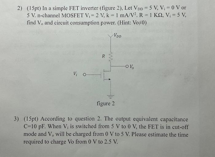 Solved 2) (15pt) In a simple FET inverter (figure 2), Let | Chegg.com