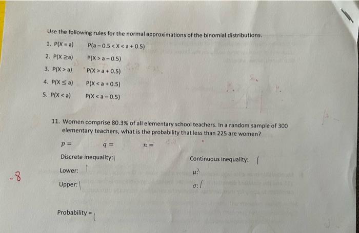 Solved Use the following rules for the normal approximations | Chegg.com