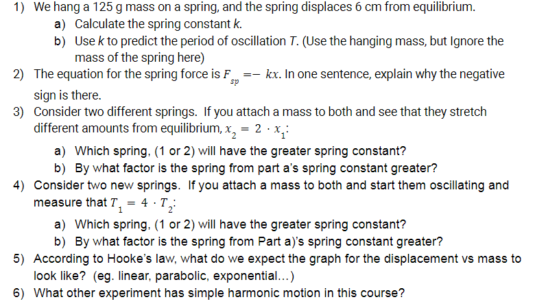 Solved We hang a 125g ﻿mass on a spring, and the spring | Chegg.com