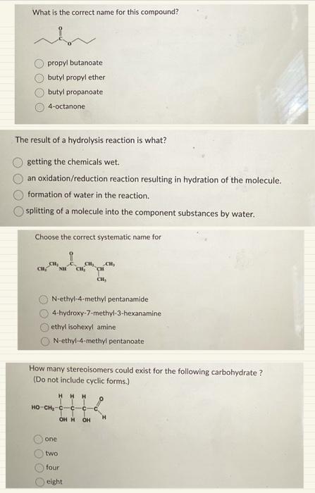 Solved What is the correct name for this compound? propyl | Chegg.com