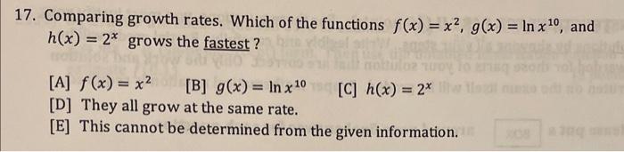 Solved 7. Comparing growth rates. Which of the functions | Chegg.com