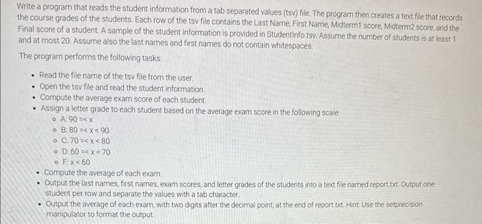 Solved Nrite a program that reads the student information | Chegg.com Solved Nrite a program that reads the student information | Chegg.com