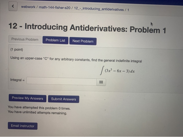 Solved webwork / math-144-fisher-s20/12_-_introducing | Chegg.com