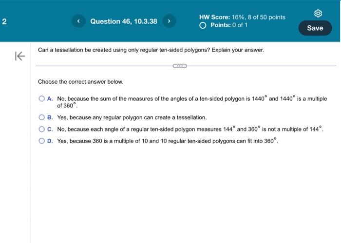 Solved Can a tessellation be created using only regular | Chegg.com