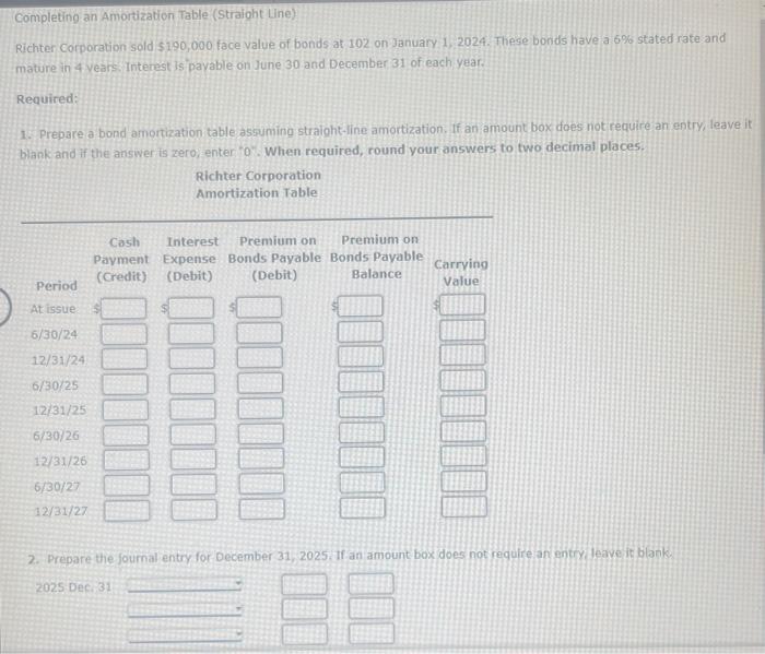Solved Completing an Amortization Table (Straioht Line) | Chegg.com