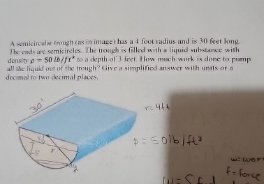 Solved A semicircular trough (as in image) ﻿has a 4 ﻿foot | Chegg.com