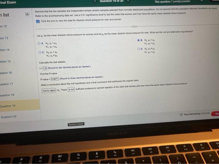 Solved Refer to the accompanying data set. Use a 0.01 | Chegg.com