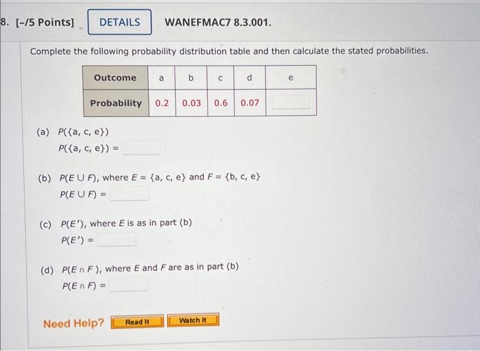 Solved Complete the following probability distribution table | Chegg.com