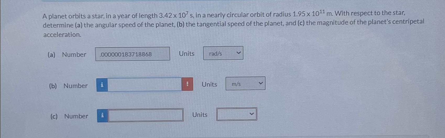 Solved A planet orbits a star, in a year of length | Chegg.com