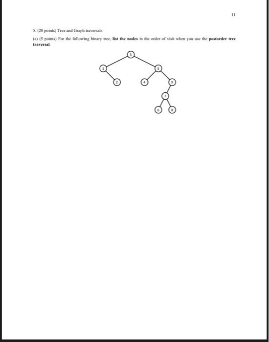 Solved 11 5 20 Points Tree And Graph Traversals A 5 