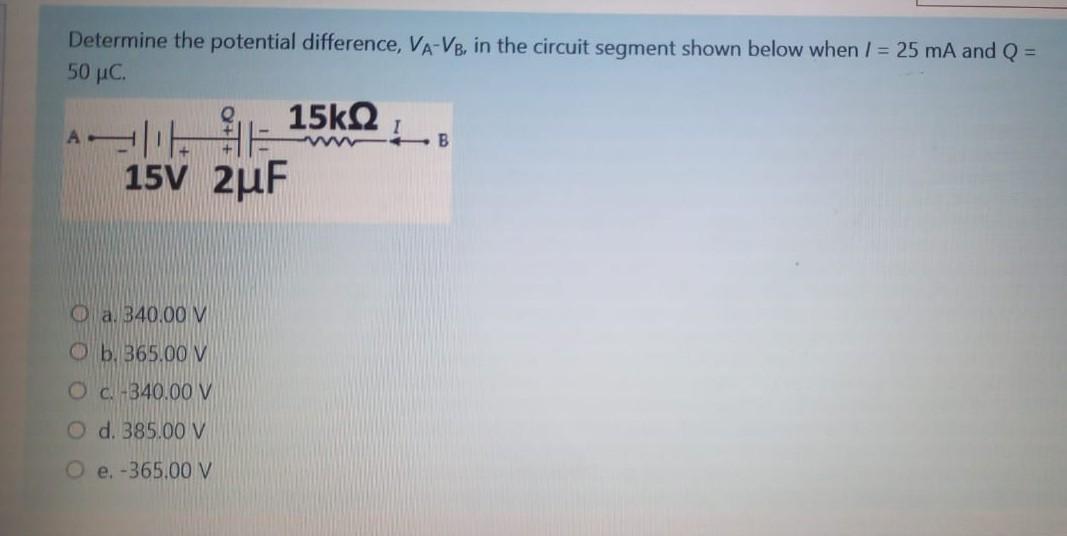 Solved Determine the potential difference, VA-VB, in the | Chegg.com